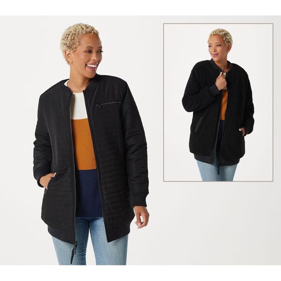 zuda | Jackets & Coats | Zuda Reversible Zip Front Long Bomber Jacket ...